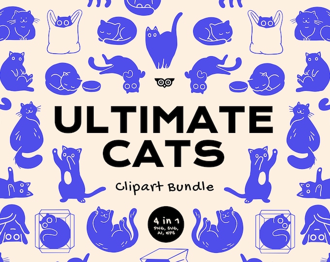 Cats Clipart Bundle, Vector Kittens, Handrawn Cat PNG and SVG Files ...
