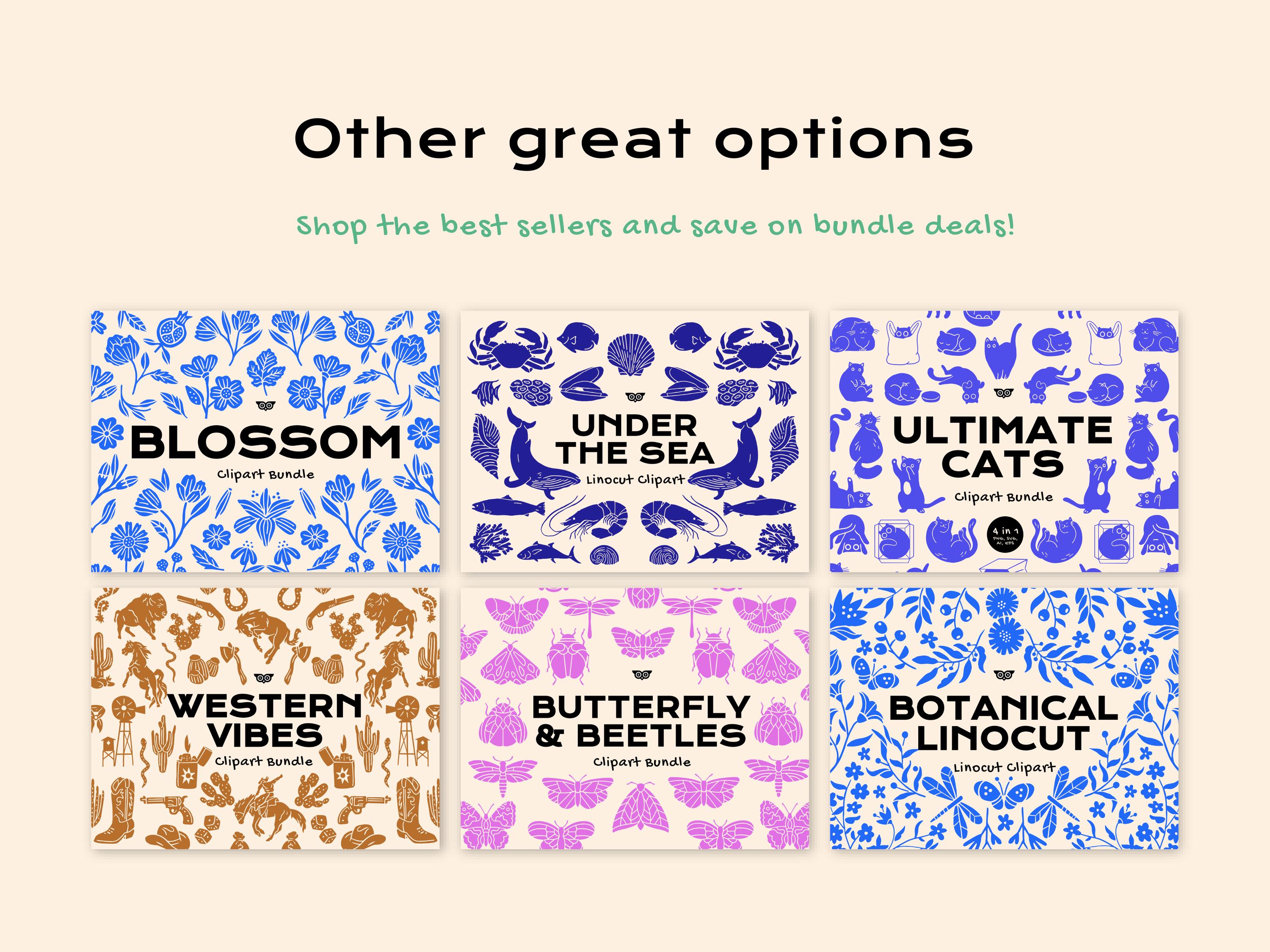 Boho Shapes Clipart Bundle, Handrawn Linocut Vectors, Shape PNG Files ...