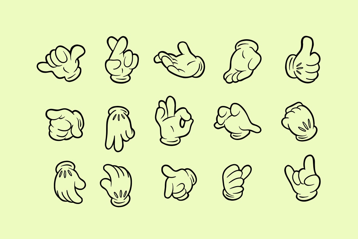 Retro Cartoon Vector Hands | PNG Design | Logo Hands | Instant Download ...