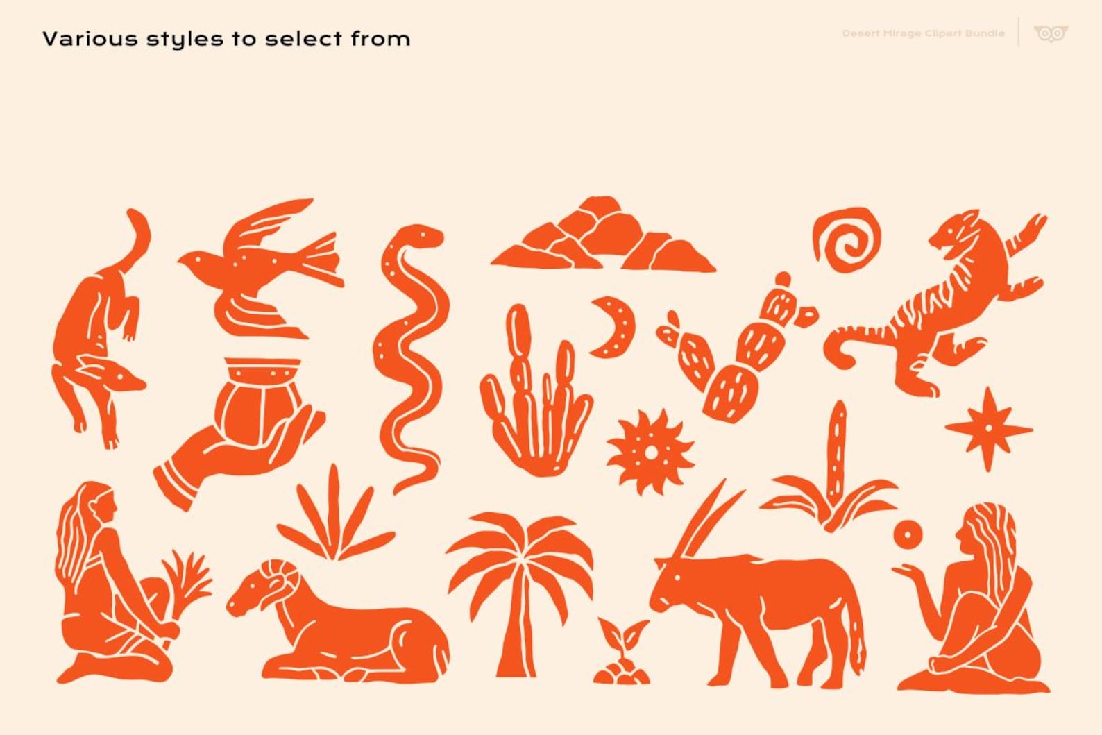 Desert Mirage Clipart Bundle, Country Western Linoprint, Bold Art, PNG ...