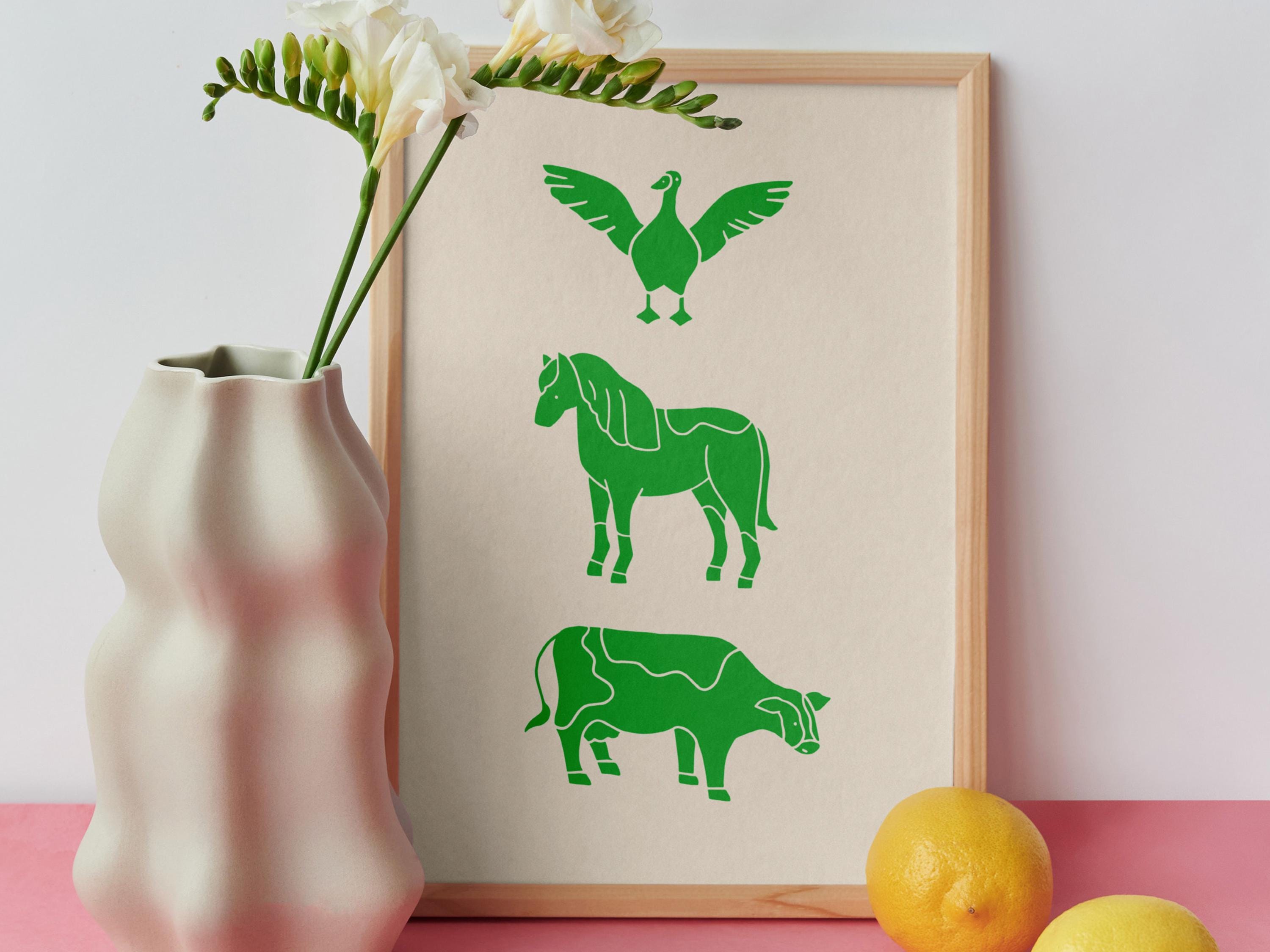 Farm Animals Linocut Clipart, Handrawn Silhouette Animal, Linocut Barn ...