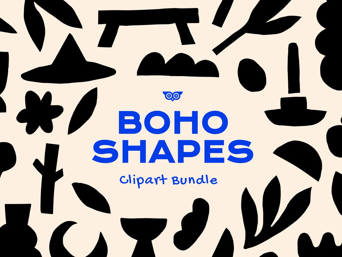 Boho Shapes Clipart Bundle, Handrawn Linocut Vectors, Shape PNG Files ...