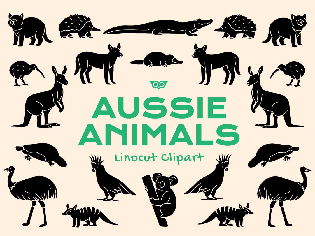 Aussie Animals Linocut Clipart, Australian Native Creatures PNG ...
