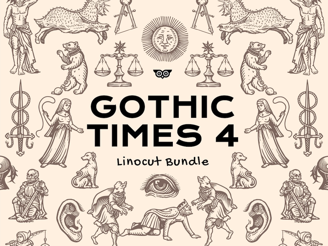 Gothic Times 4 Linocut Clipart Bundle, Medieval Gothic Woodcut ...