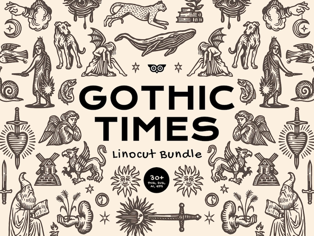 Gothic Times Linocut Bundle | Medieval Gothic Clipart, Dark Vintage ...