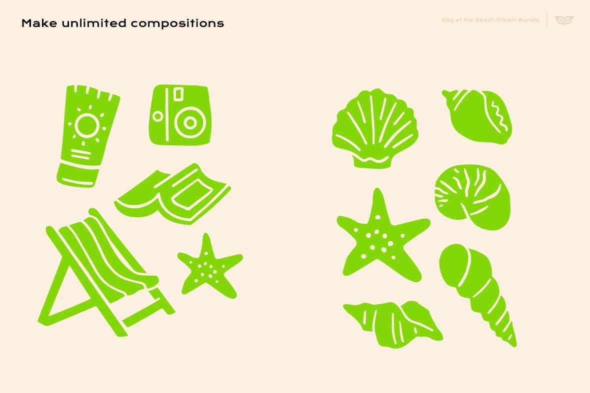 Day at the Beach Clipart Bundle, Linocut Beach Vibes PNG, Vector ...