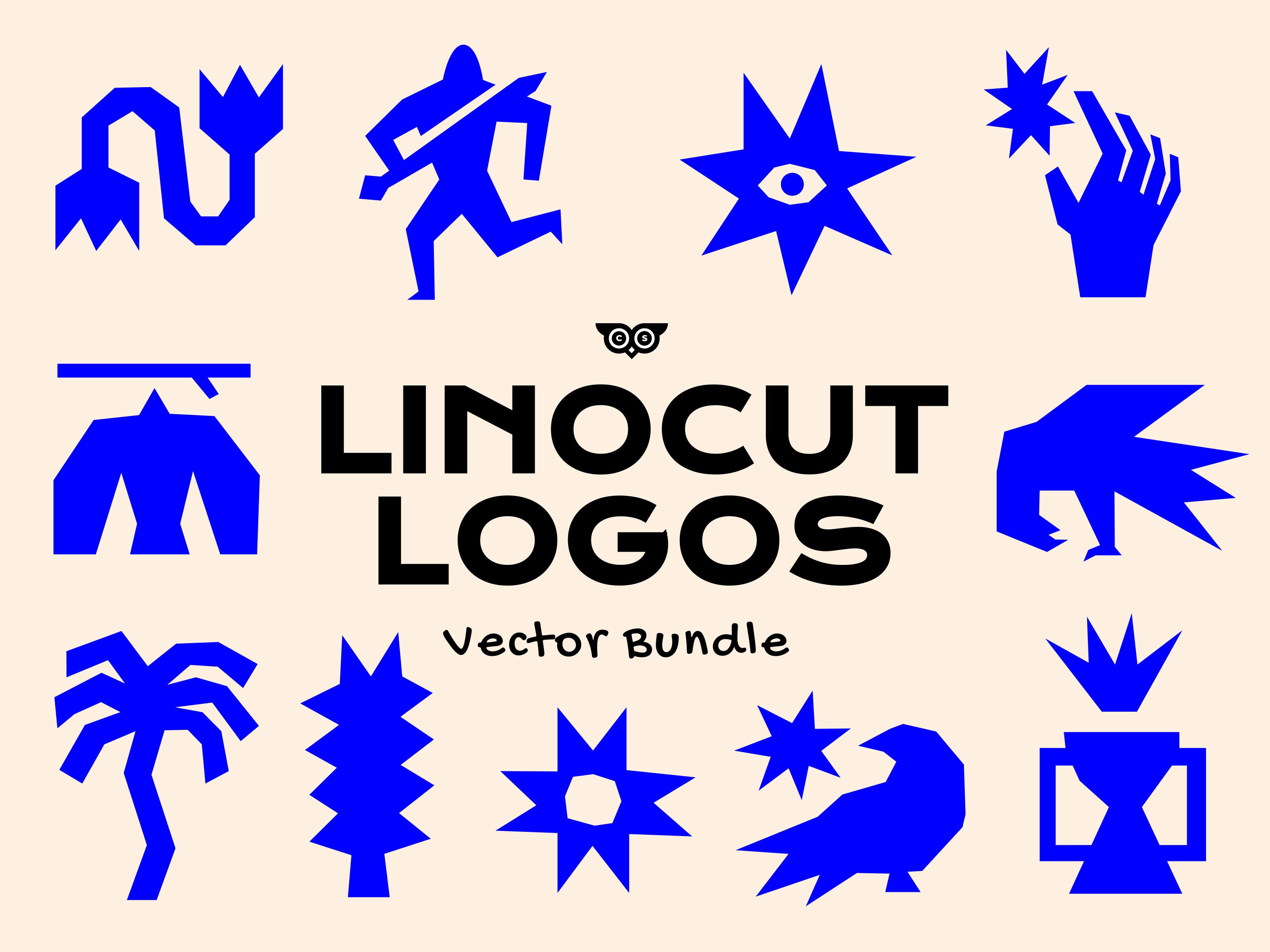 Linocut Logos Vector Bundle | Instant Download | Simple Vector | Text ...