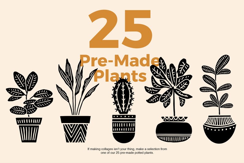 Potted Plants Linocut Bundle | Gardening Linoprint | Floral PNG ...