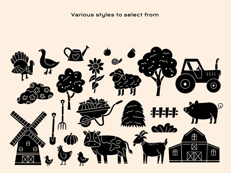 Farm Life Linocut Bundle, Farm Animal Clipart Bundle, Scrapbook Clipart ...