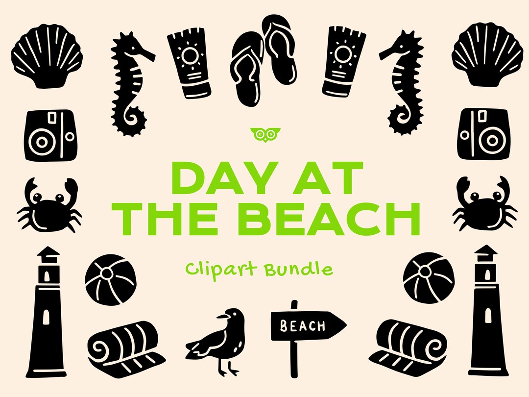 Day at the Beach Clipart Bundle, Linocut Beach Vibes PNG, Vector ...