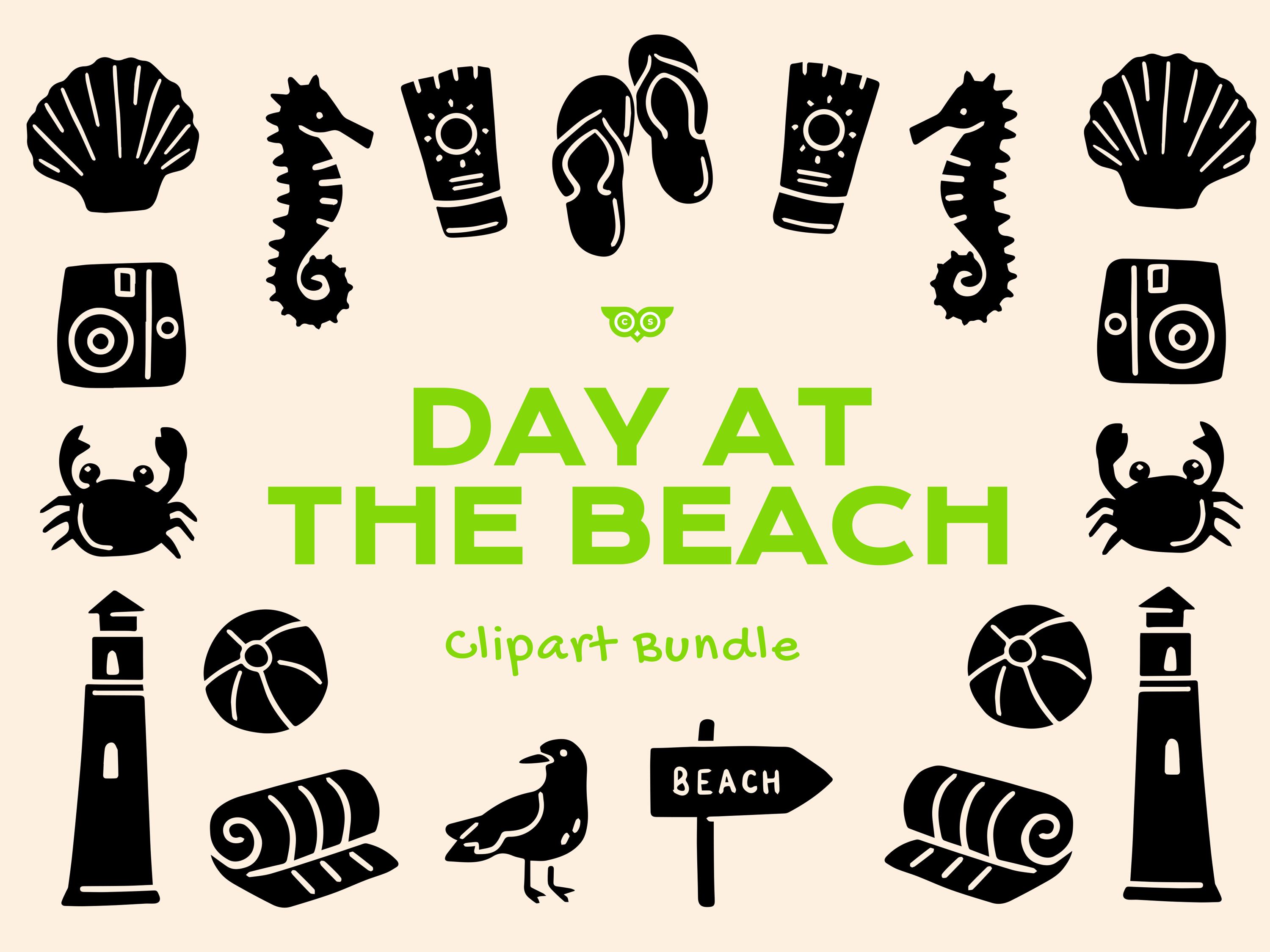 Day at the Beach Clipart Bundle, Linocut Beach Vibes PNG, Vector ...