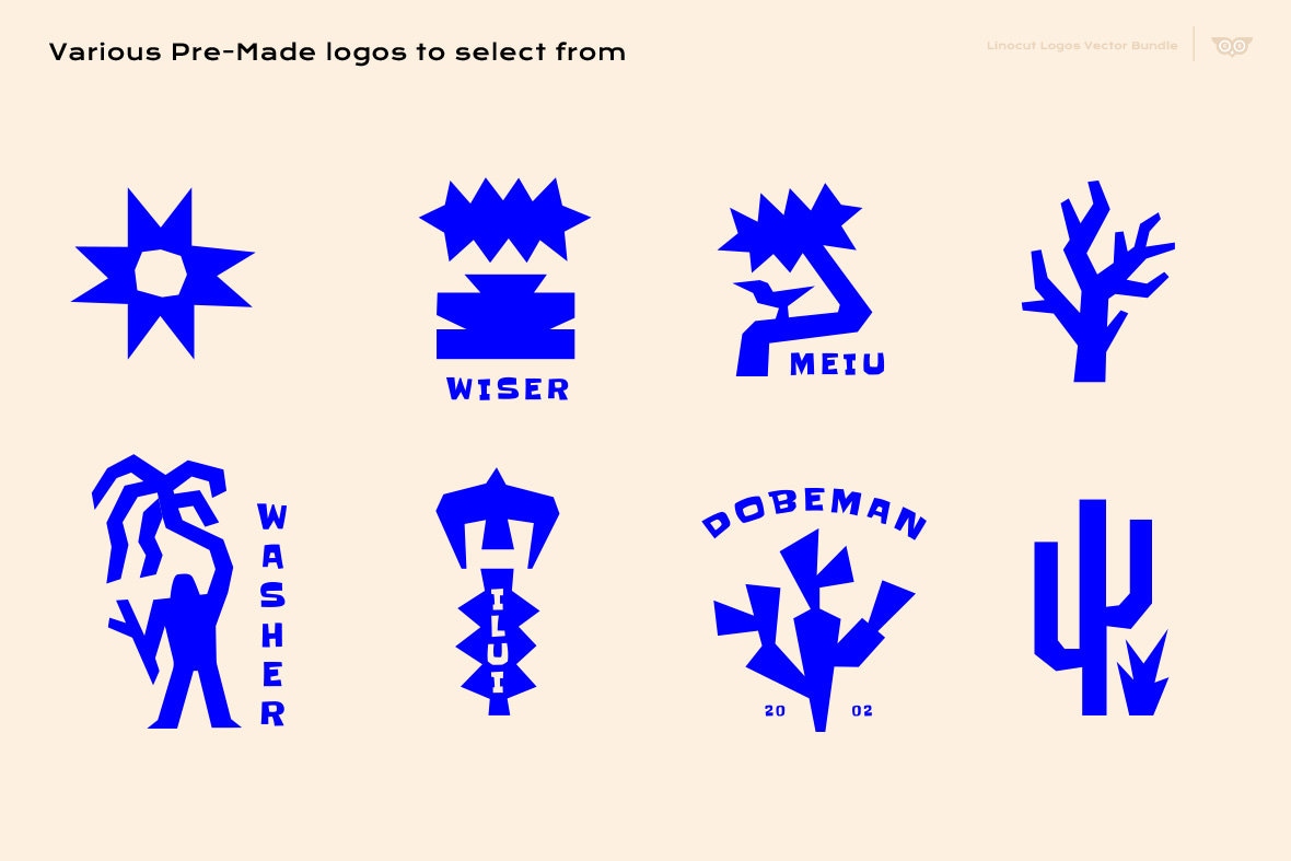 Linocut Logos Vector Bundle | Instant Download | Simple Vector | Text ...