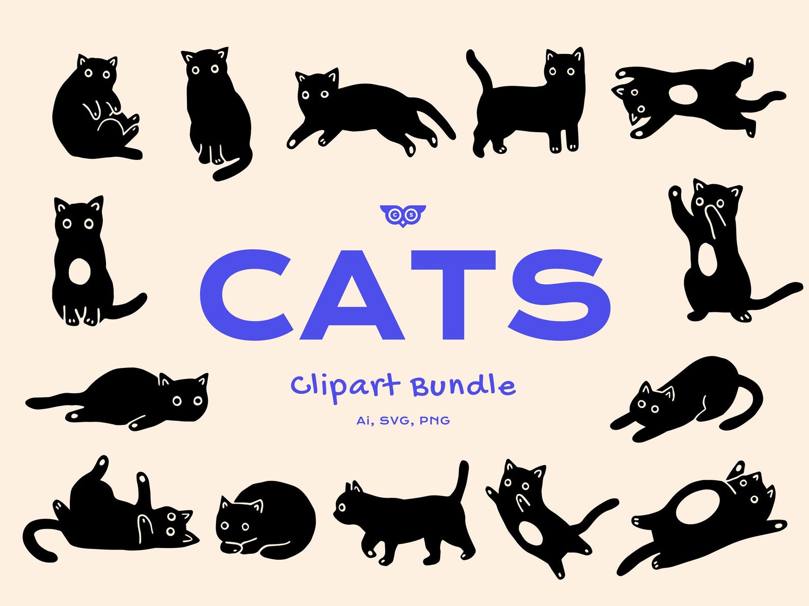 Cats Clipart Bundle, Vector Kittens, Handrawn Cat PNG and SVG Files ...