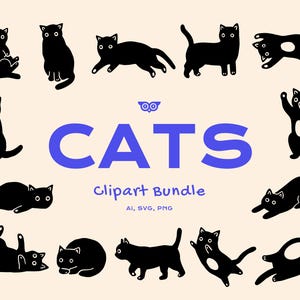 Cats Clipart Bundle, Vector Kittens, Handrawn Cat PNG and SVG Files ...