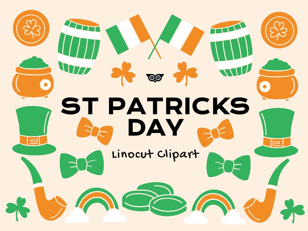 St Patricks Day Linocut Clipart, SVG Irish Charm, St Pattys Day ...