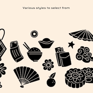 Lunar New Years Linocut Clipart Bundle, Handrawn Chinese Celebrations ...