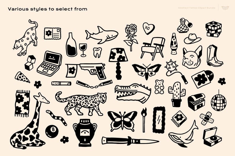 Abstract Tattoo Clipart Bundle, Handrawn Vector Tattoo Inspo, Simple ...