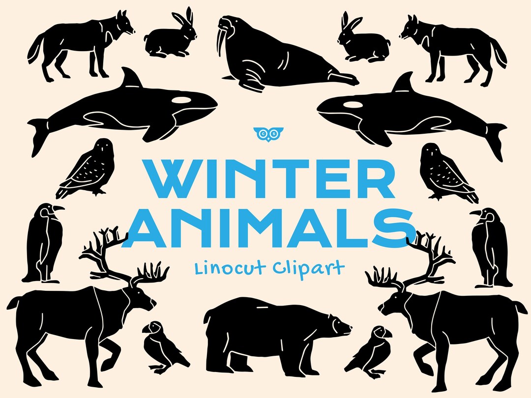 Winter Animals Linocut Clipart, Snowy Animal PNG, SVG Polar Bear ...