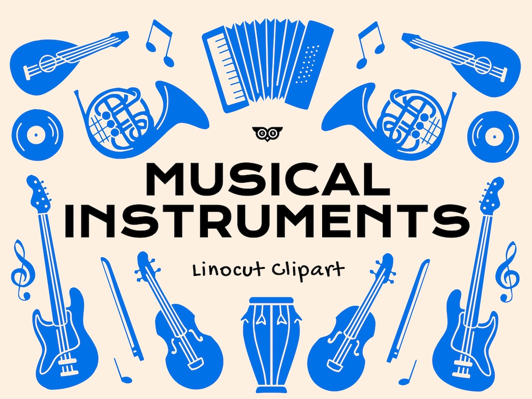Musical Instruments Linocut Clipart, PNG Silhouette Guitar Vectors ...