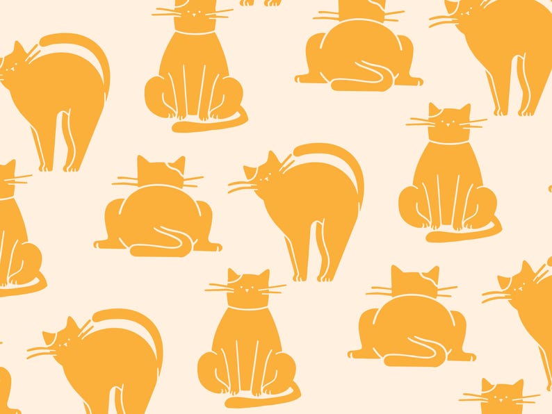 Simple Cats Linocut Clipart, Kitten PNG Files, Cat Patterns SVG ...