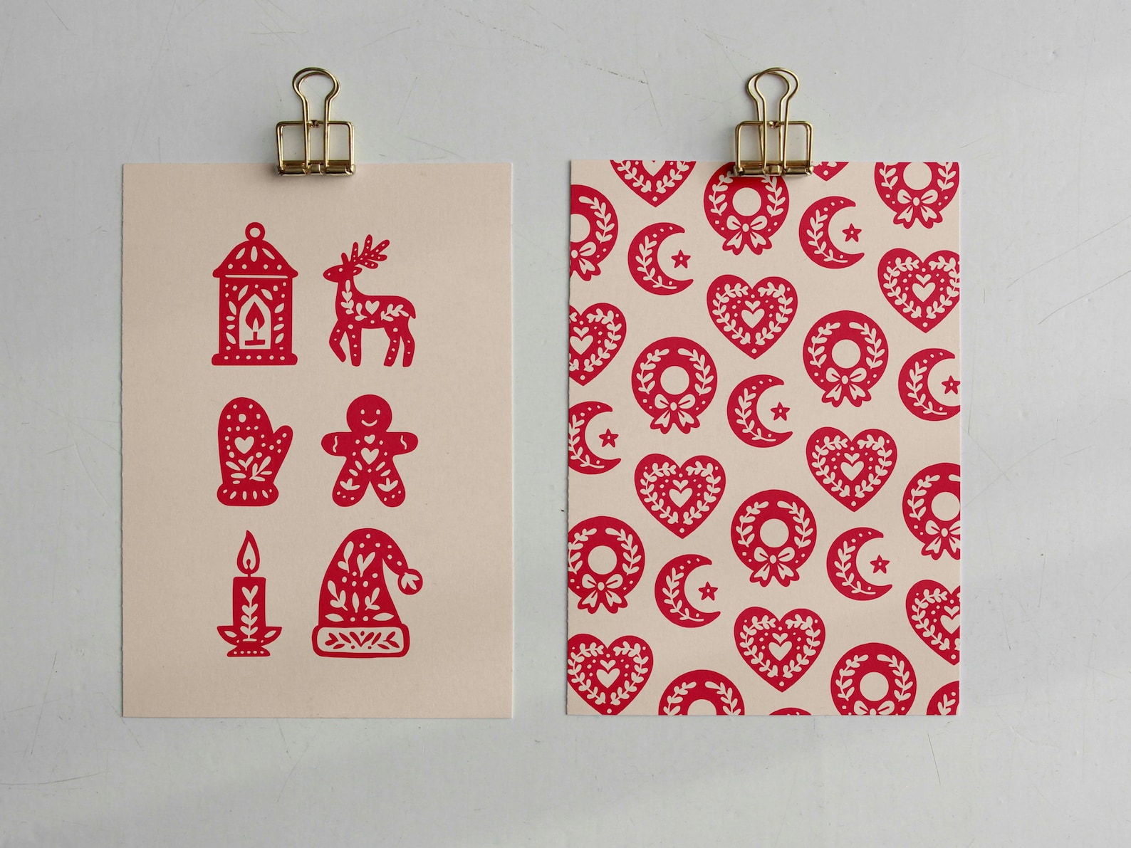 Christmas Folk Linocut Clipart Bundle, Handrawn Santa Silhouette ...