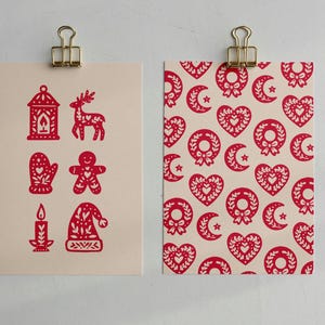 Christmas Folk Linocut Clipart Bundle, Handrawn Santa Silhouette ...