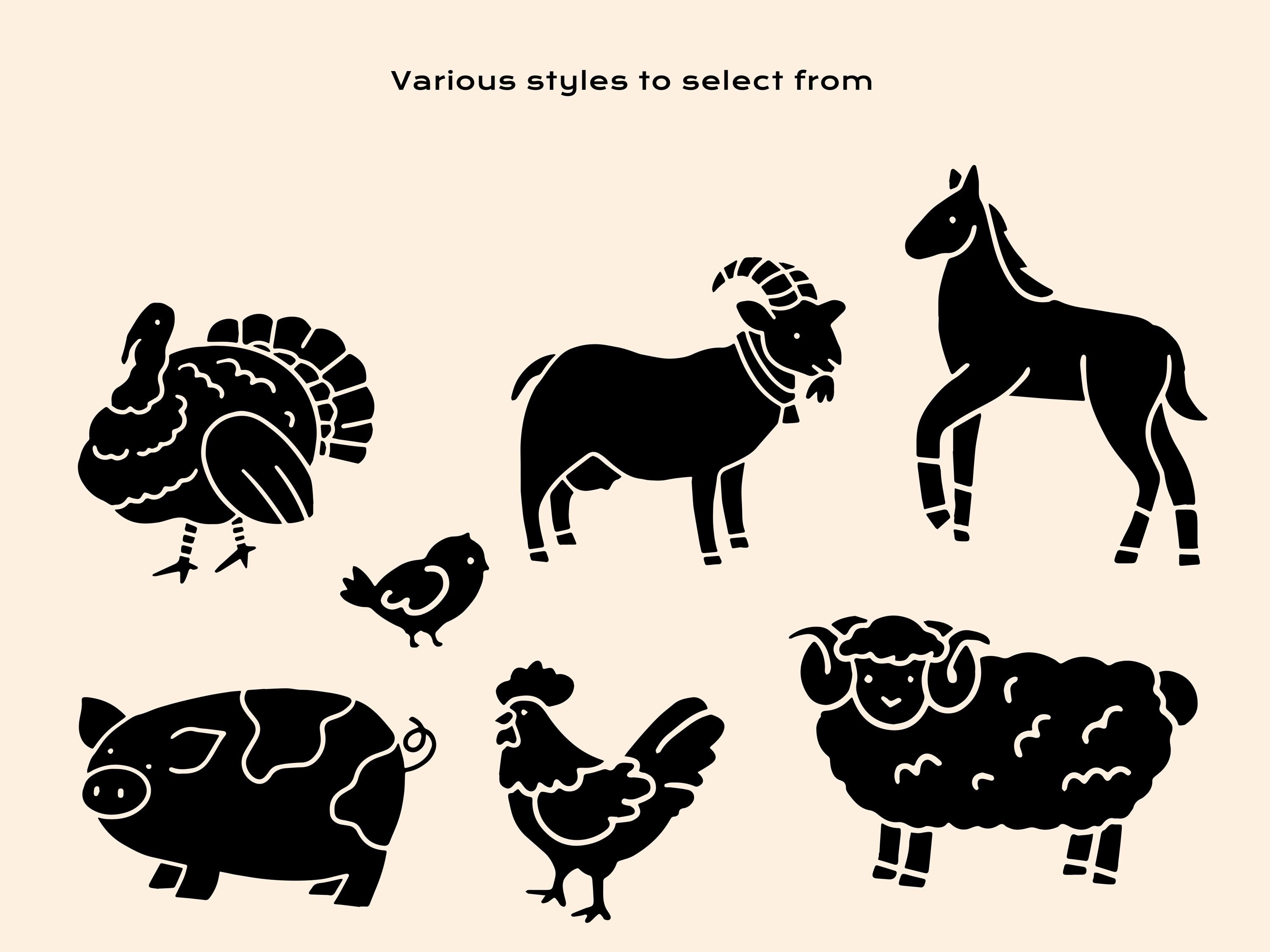 Farm Animals Linocut Clipart, Handrawn Silhouette Animal, Linocut Barn ...