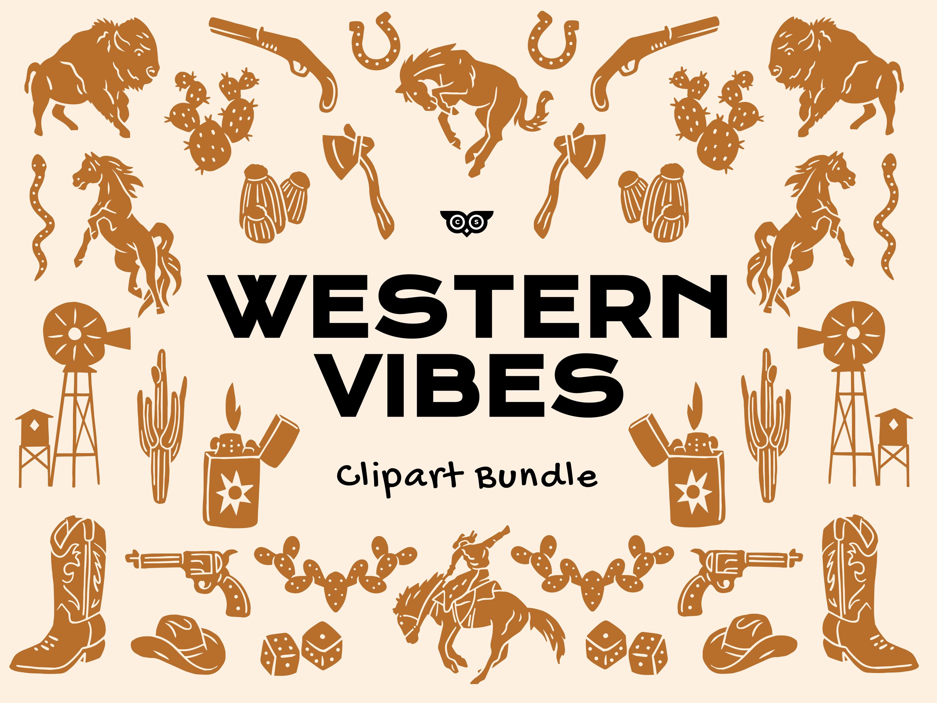 Western Vibes Clipart Bundle, Handrawn Linocut Cowboy PNG, Cowgirl SVG ...