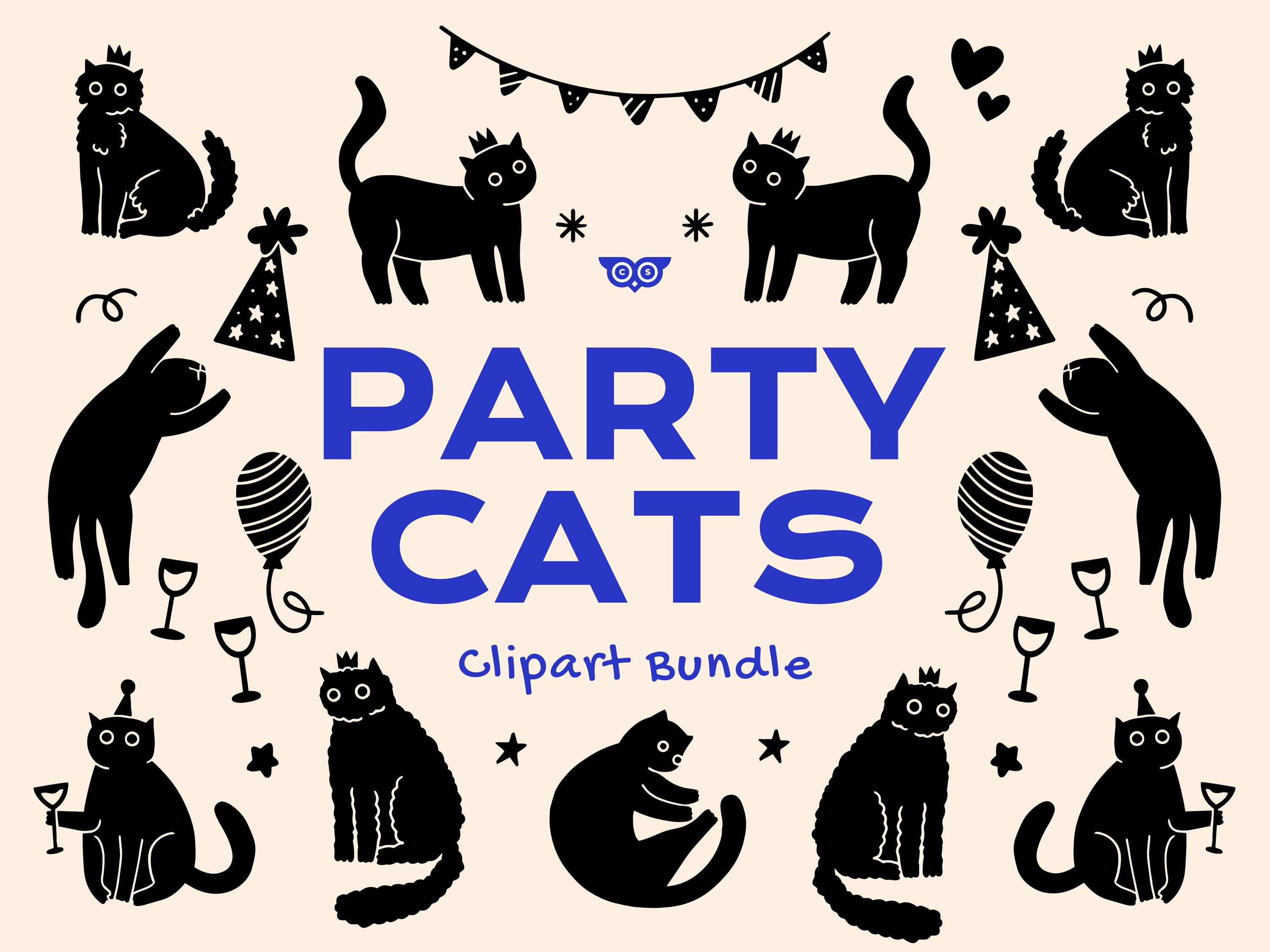 Party Cats Clipart Bundle, Vector Kittens, Handrawn Cat PNG and SVG ...