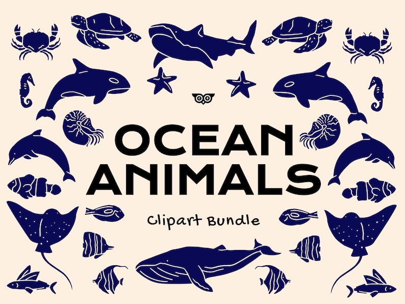 Ocean Animals Clipart Bundle, Handrawn Sea Creature SVG Files, PNG ...