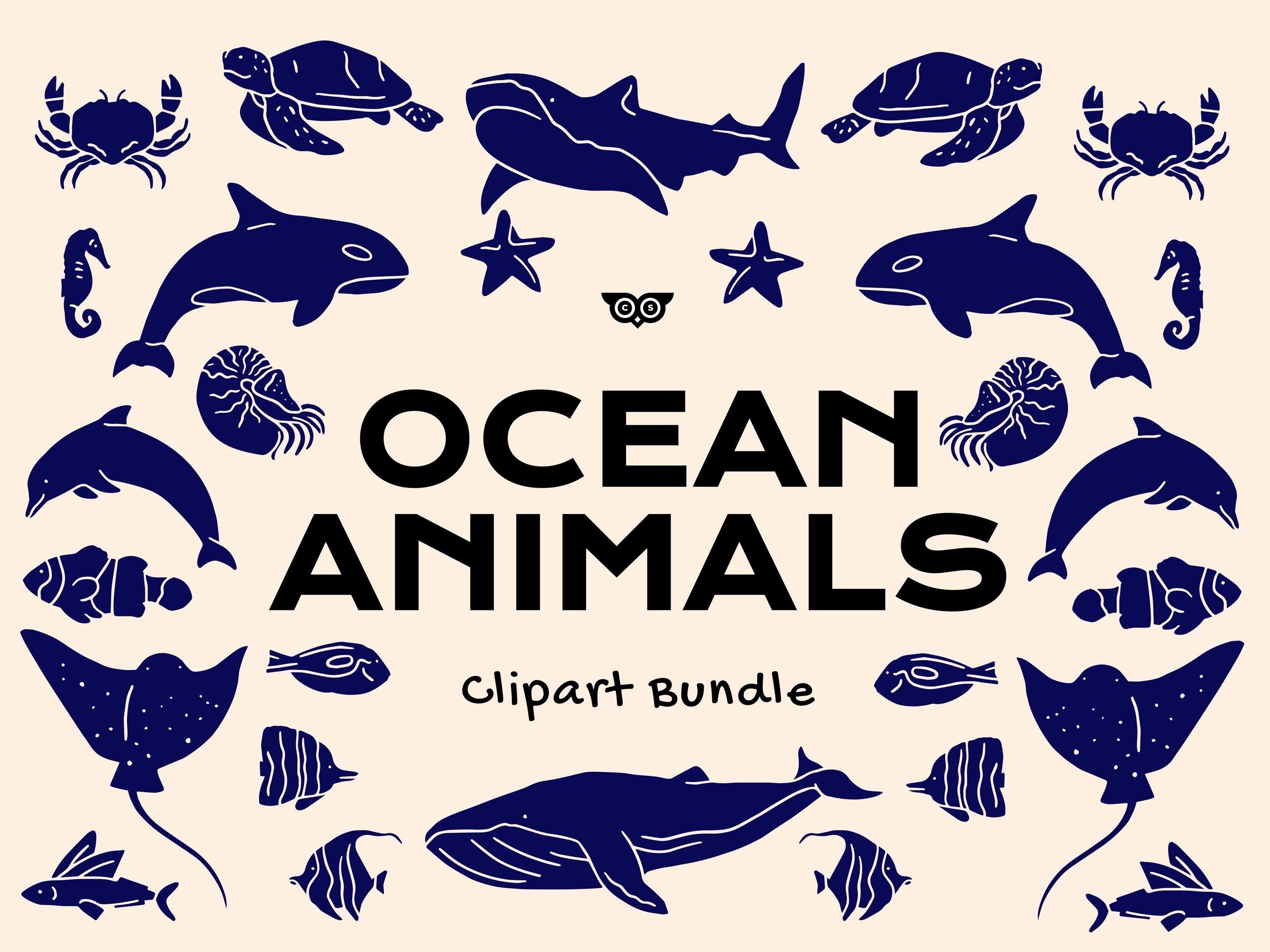 Ocean Animals Clipart Bundle, Handrawn Sea Creature SVG Files, PNG ...