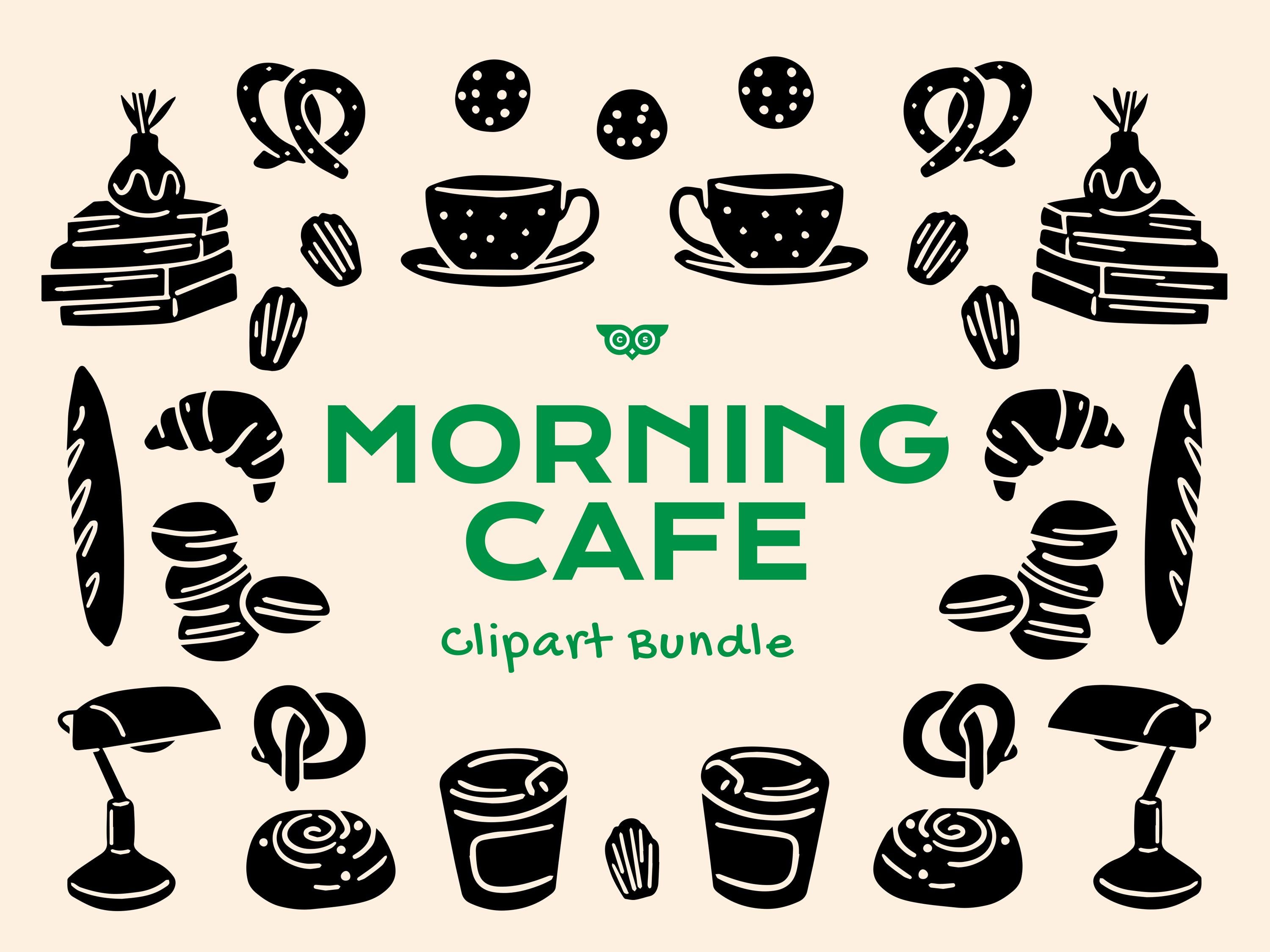 Morning Cafe Clipart Bundle, Coffee Vector PNG, Morning Pastry Clipart ...