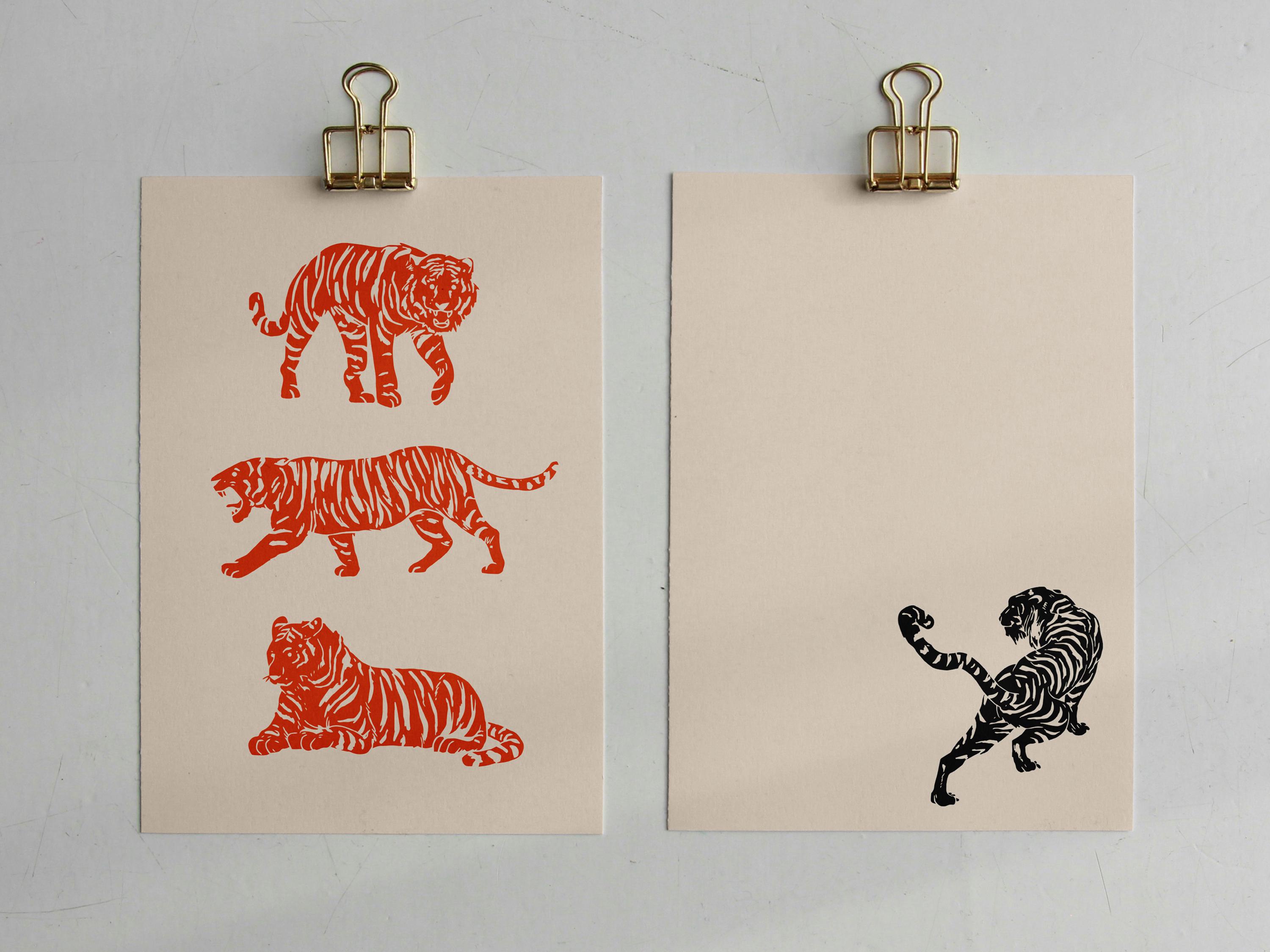 Linocut Tigers Clipart Bundle, Big Cats PNG Files, Downloadable Cat ...