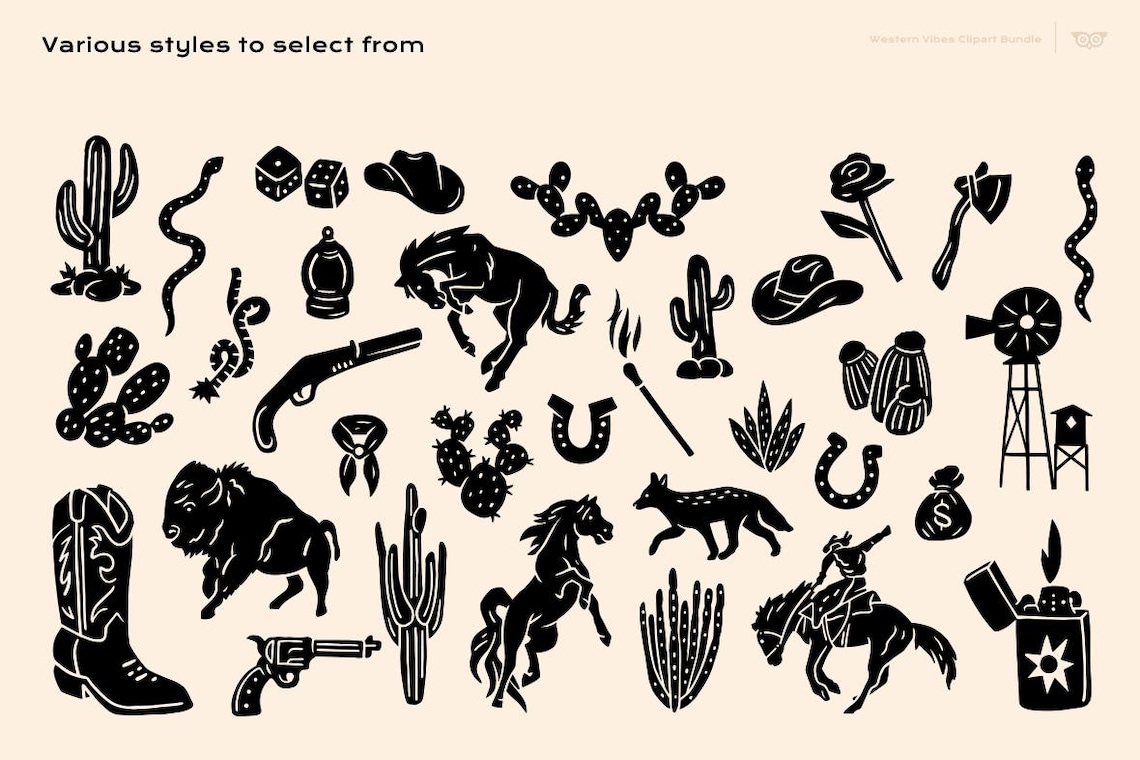 Western Vibes Clipart Bundle, Handrawn Linocut Cowboy PNG, Cowgirl SVG ...