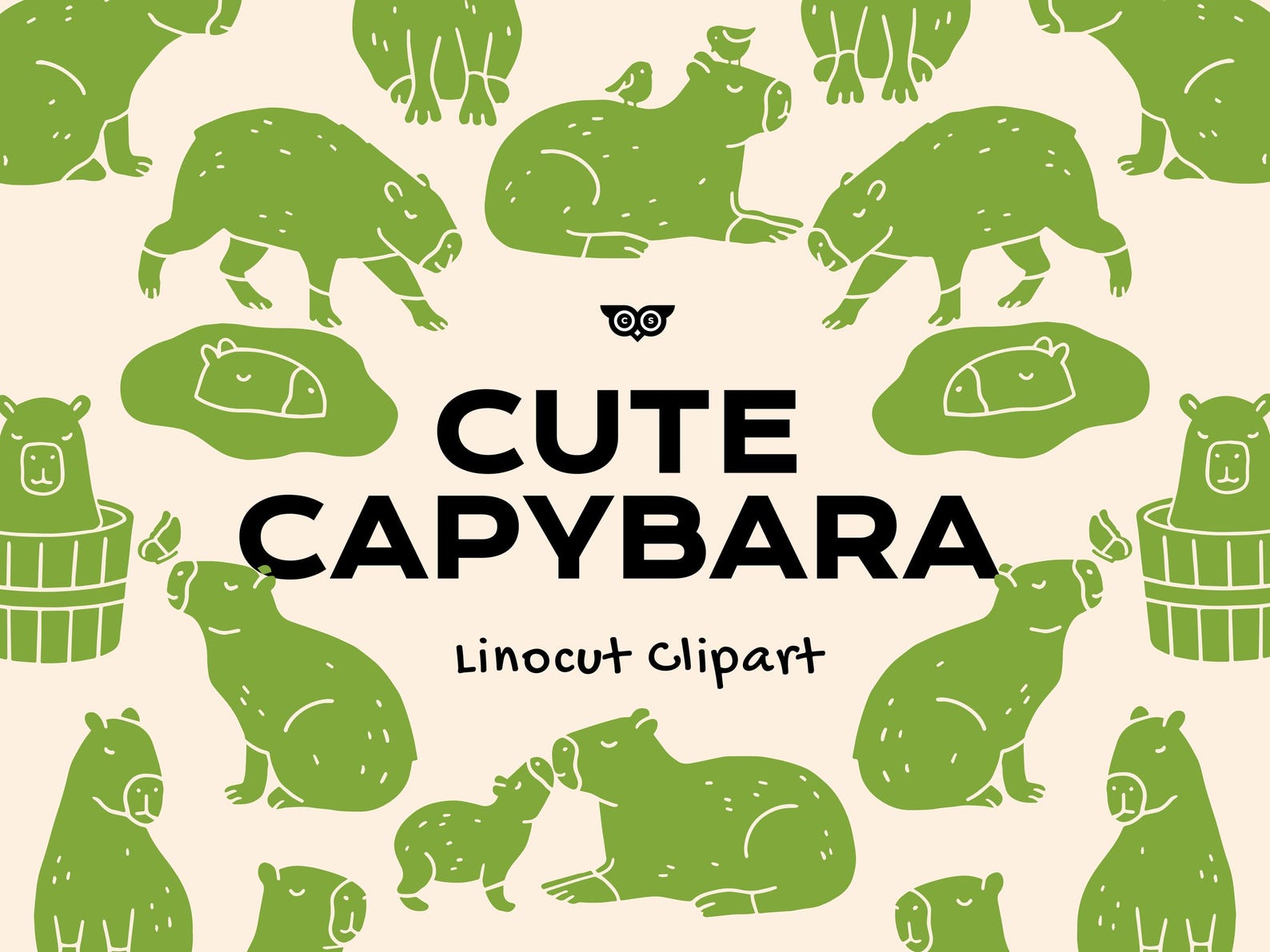 Cute Capybara Linocut Clipart, Adorable Animal Linocut Illustrations ...