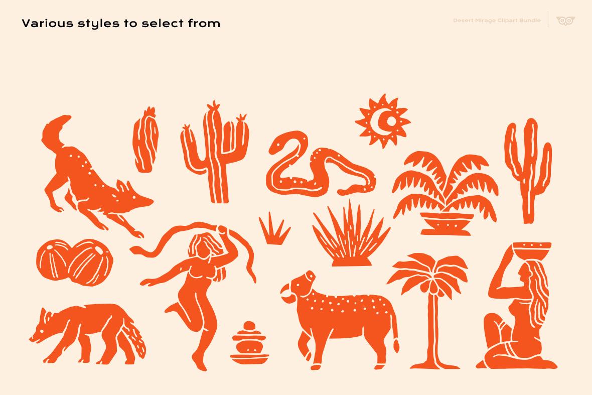 Desert Mirage Clipart Bundle, Country Western Linoprint, Bold Art, PNG ...