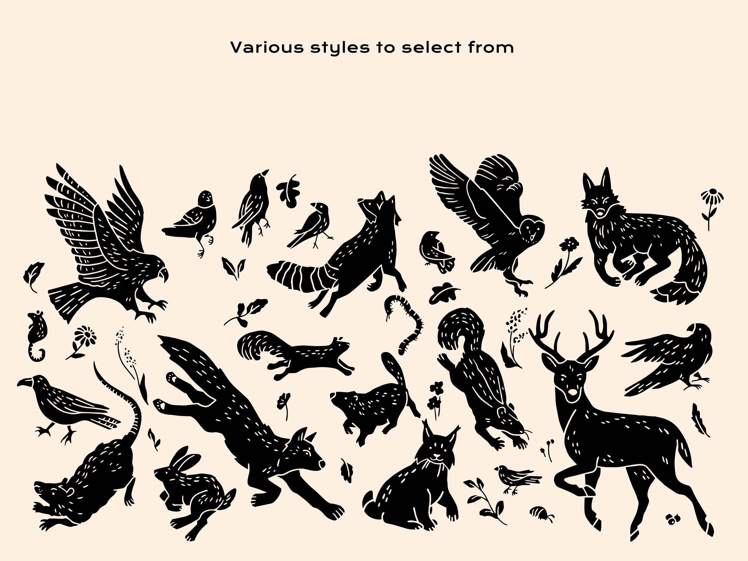 Forest Friends Linocut Clipart, Animal SVG, PNG Woodland Creatures ...