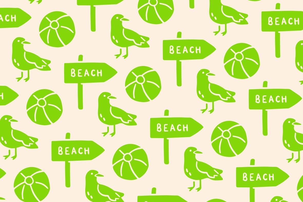 Day at the Beach Clipart Bundle, Linocut Beach Vibes PNG, Vector ...