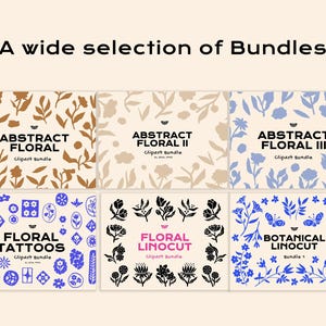 Entire Store Bundle Clipart, Digital Linocut Floral Clipart, Whole Shop ...