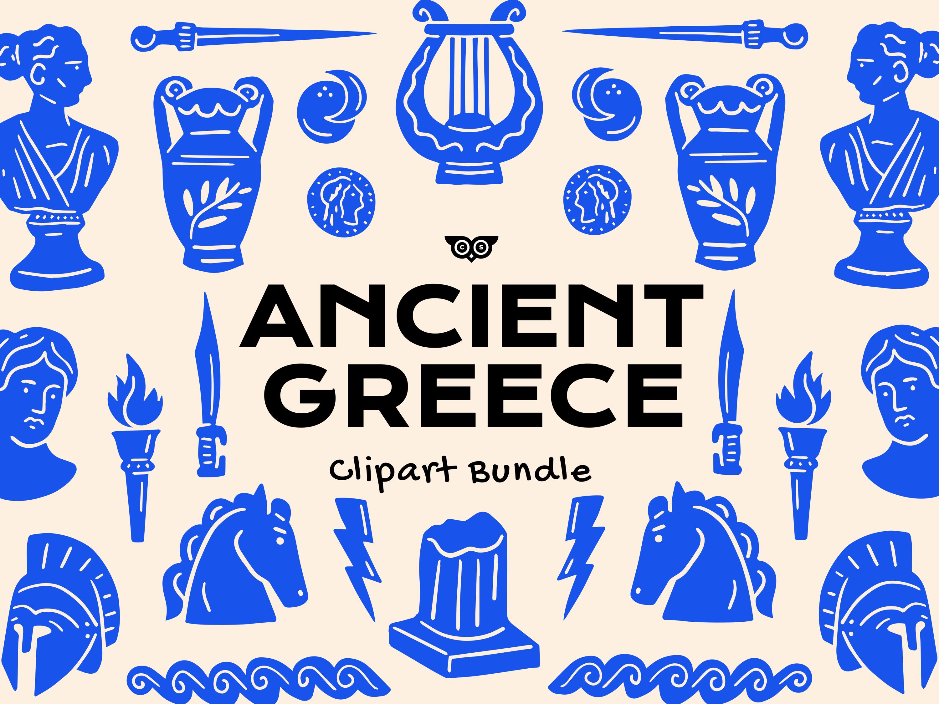 Ancient Greece Clipart Bundle, Linocut Vector Set, Handrawn Greek Art ...