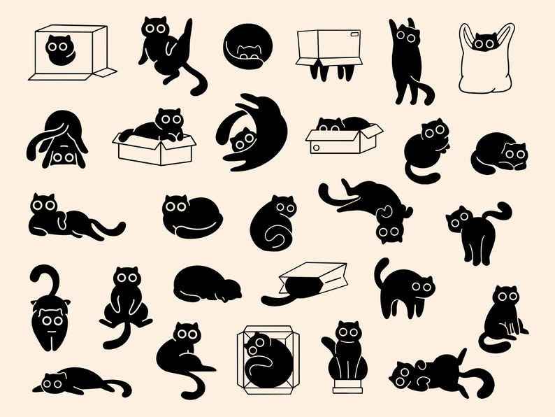 Ultimate Cats Clip Art Bundle, 4 in 1 SVG Kitten Collection, PNG Black ...