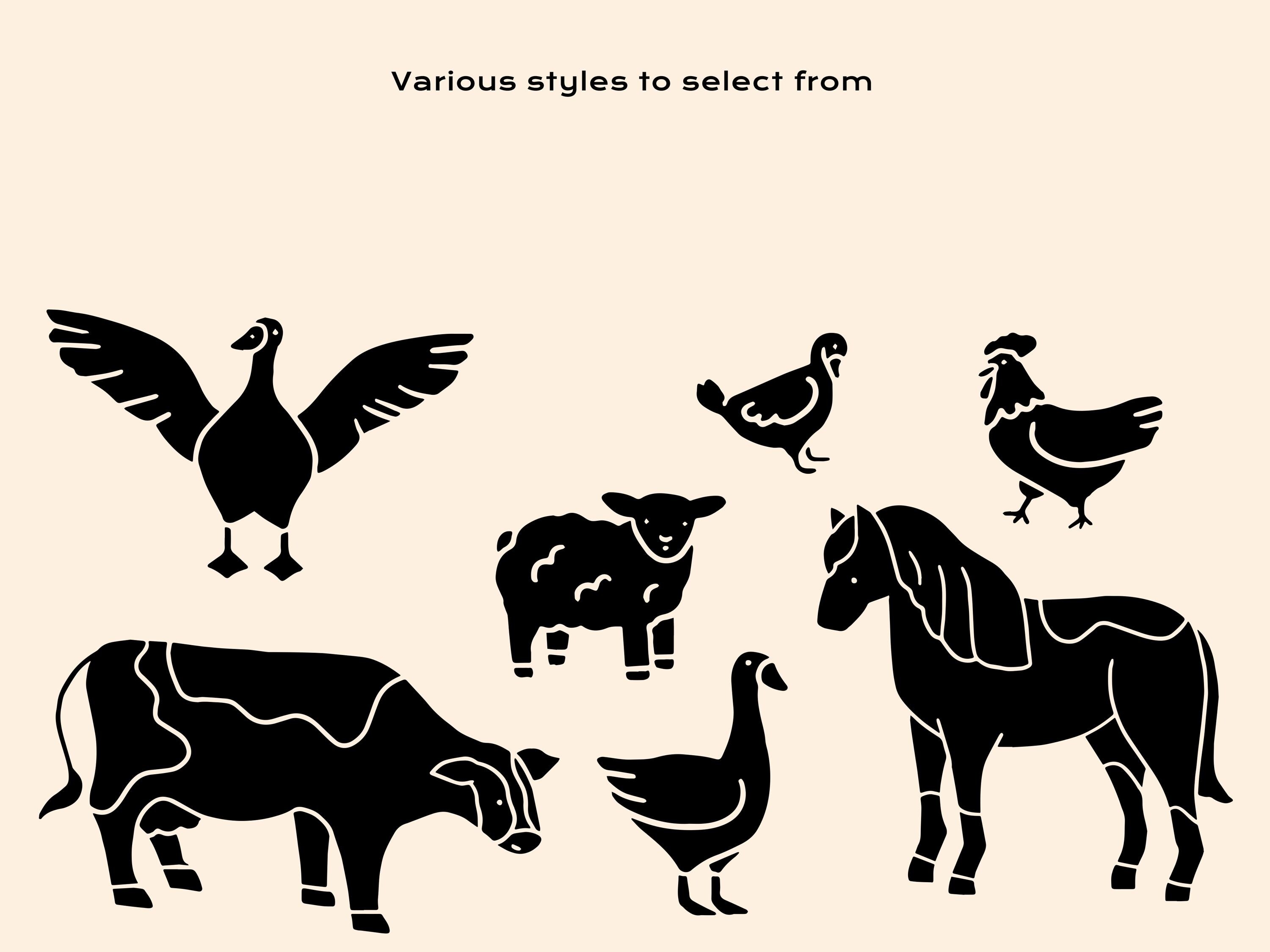 Farm Animals Linocut Clipart, Handrawn Silhouette Animal, Linocut Barn ...