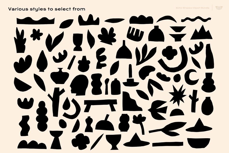 Boho Shapes Clipart Bundle, Handrawn Linocut Vectors, Shape PNG Files, Abstract Shapes, Editable ...