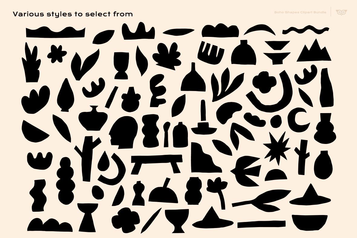 Boho Shapes Clipart Bundle, Handrawn Linocut Vectors, Shape PNG Files ...