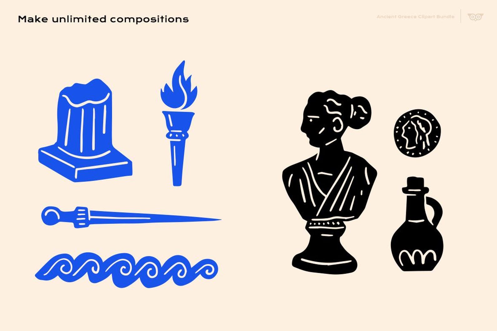 Ancient Greece Clipart Bundle, Linocut Vector Set, Handrawn Greek Art ...