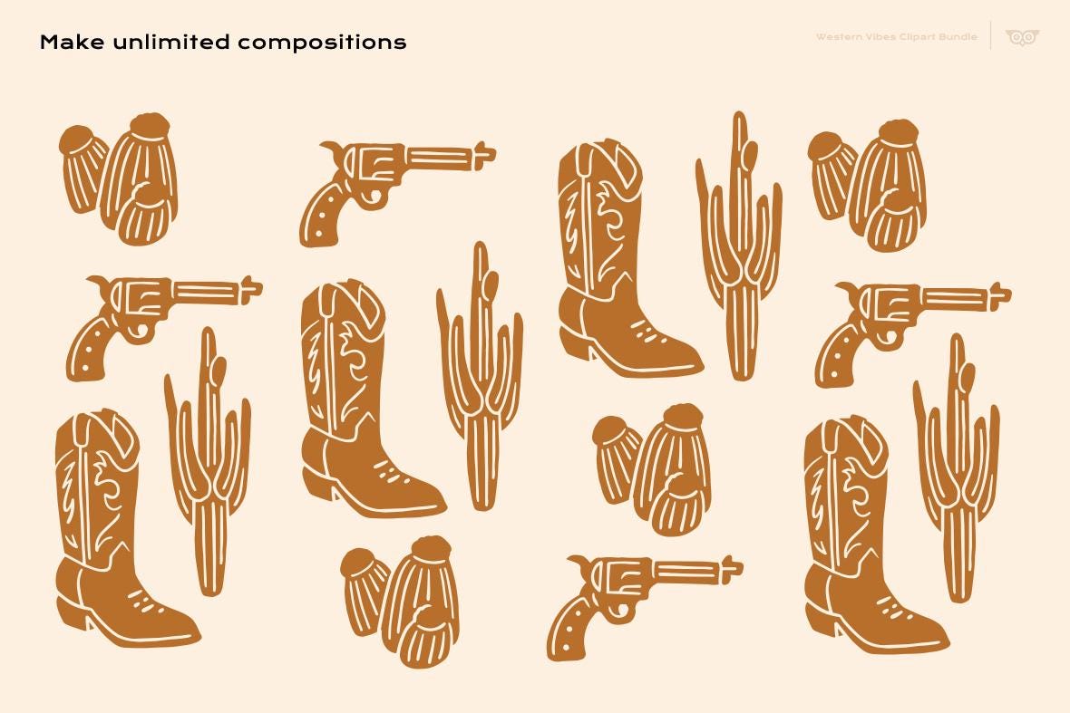 Western Vibes Clipart Bundle, Handrawn Linocut Cowboy PNG, Cowgirl SVG ...
