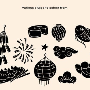 Lunar New Years Linocut Clipart Bundle, Handrawn Chinese Celebrations ...