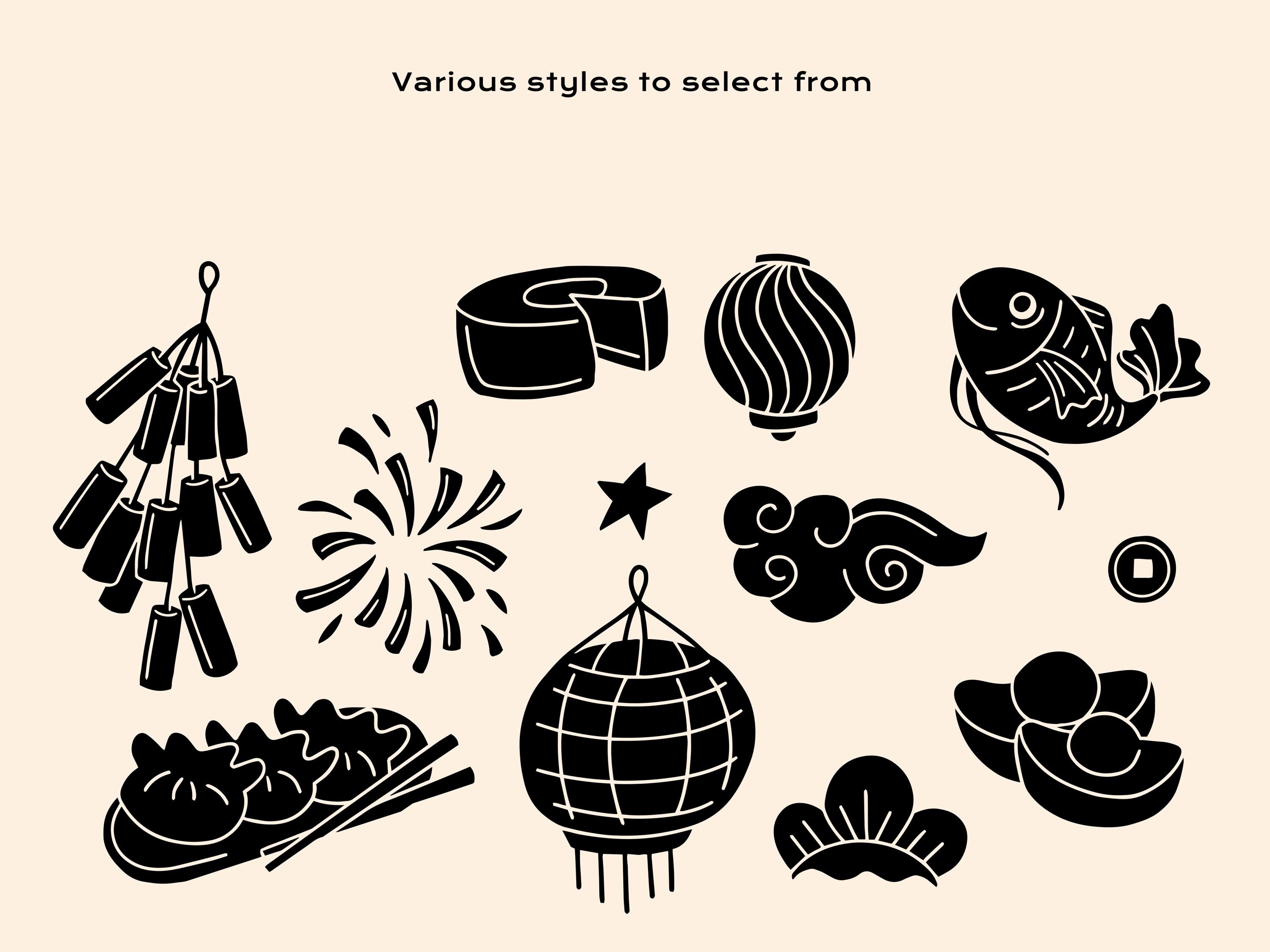 Lunar New Years Linocut Clipart Bundle, Handrawn Chinese Celebrations ...