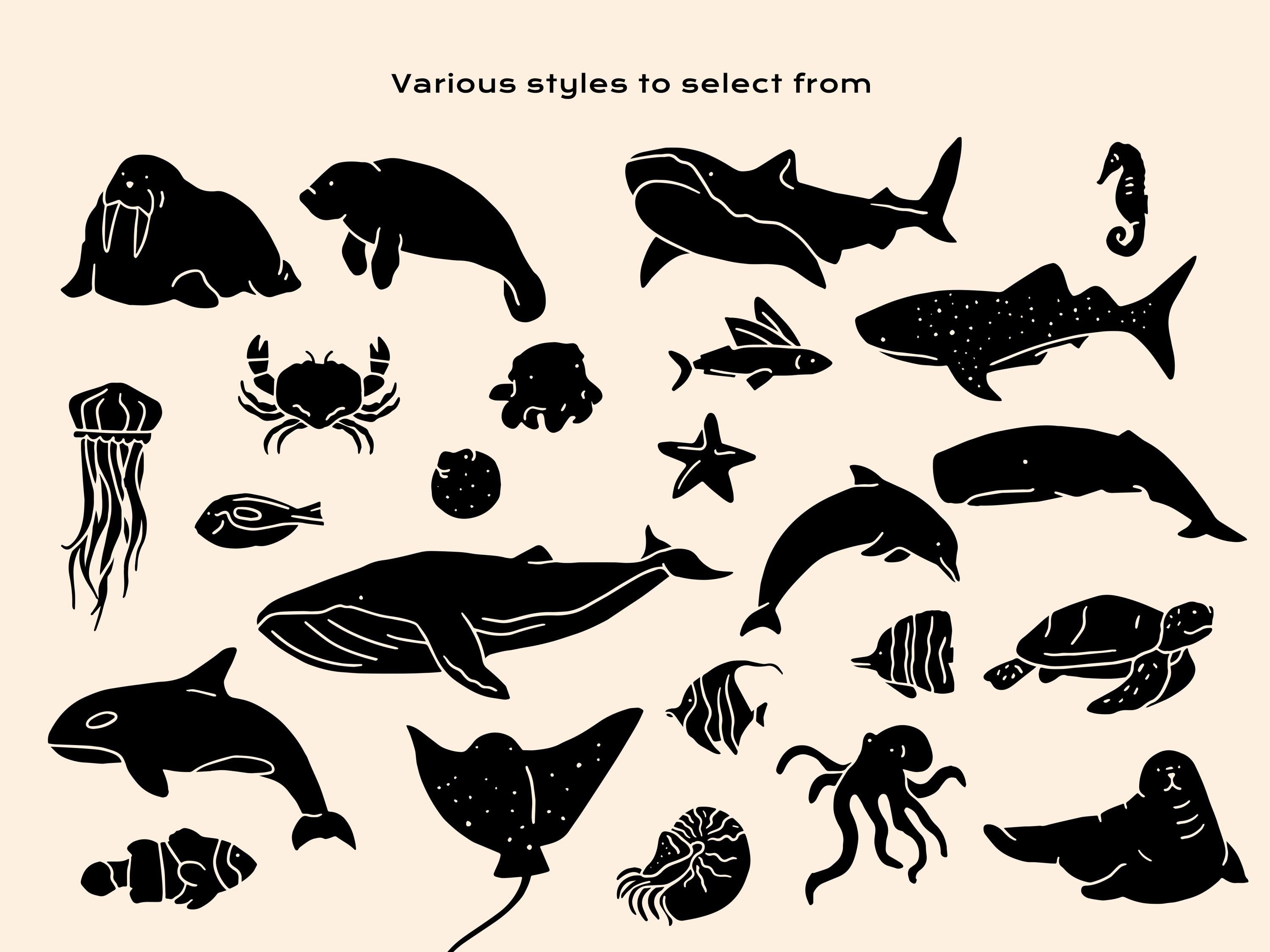 Ocean Animals Clipart Bundle, Handrawn Sea Creature SVG Files, PNG ...