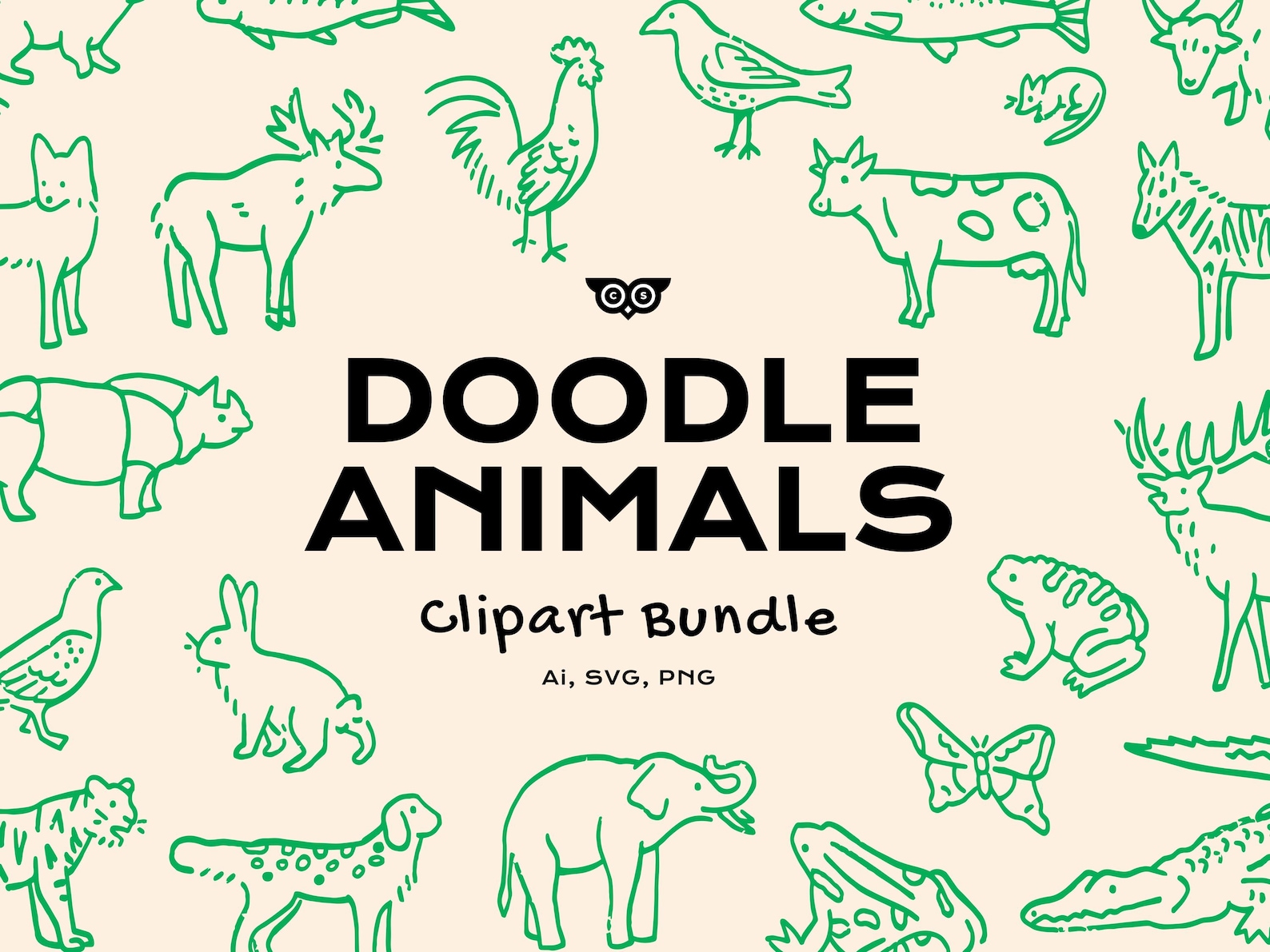 Doodle Animals Clipart Bundle, SVG Animal Drawings, Handrawn Animal ...